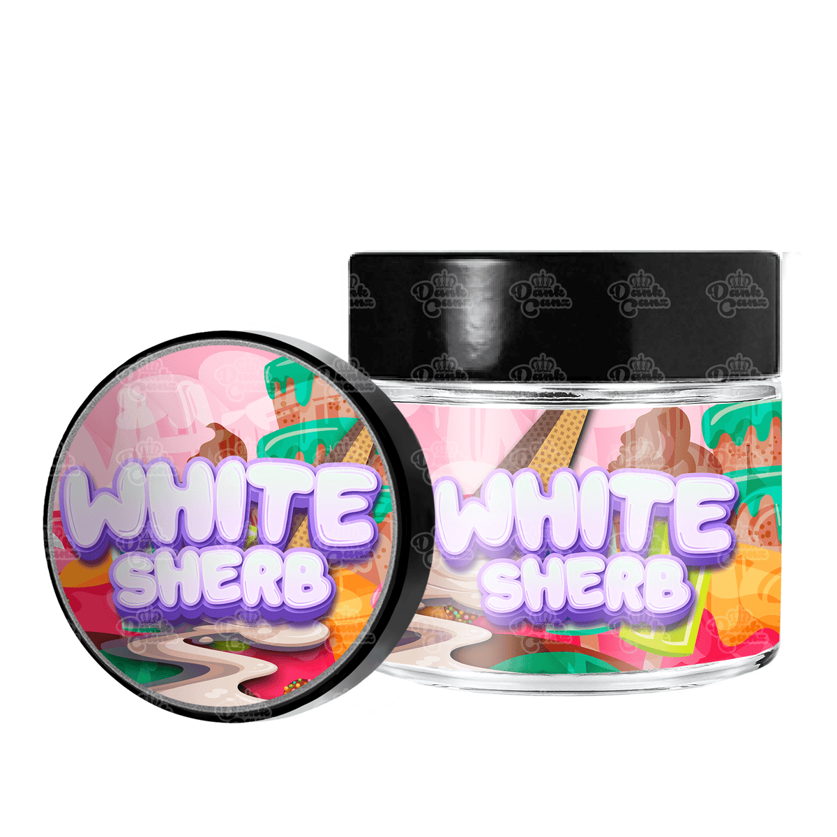 White Sherb 3.5g Glass Jars | 60ml Jars | Novelty Jars | Empty Jars ...